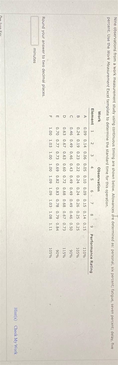 Solved Percent Use The Work Measurement Excel Template To Solved Percent Use The Work Measurement Excel Template To