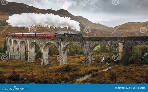 Jacobite Steam Train Passing Over Glenfinnan Viaduct Editorial Stock