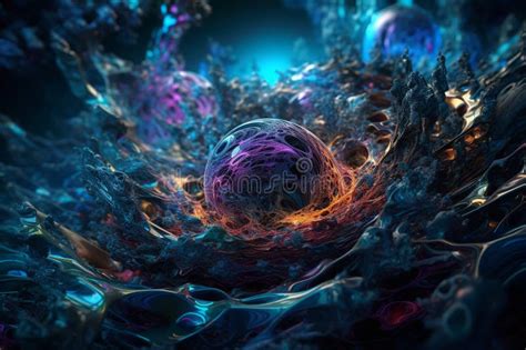 Swirling Vortex Abstract Metallic Vibrant Blue And Purple On Dark Space Background Stock