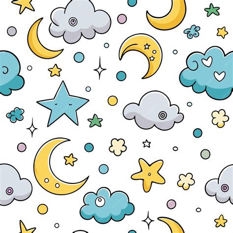 Patrón Del Cielo Nocturno Lindo Diseño De Estrellas Y Nubes De La Luna