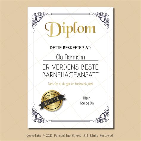 Diplom Barnehageansatt Digital Fil Personligegaver No