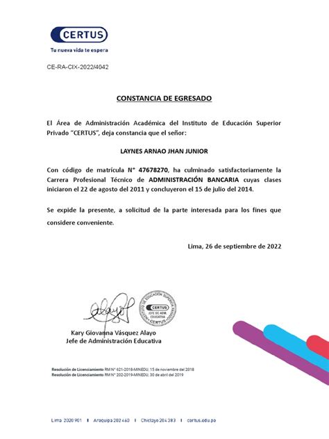 Constancia De Egresado Pdf