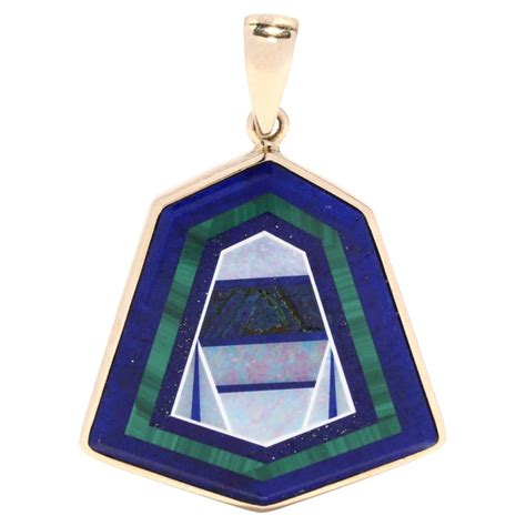 Malachite Lapis Opal Intarsa Pendant 14k Yellow Gold For Sale At 1stdibs