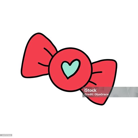 낙서 스타일의 흰색 배경에 고립 된 포장에 하트와 달콤한 사탕 발렌타인 데이를 위해 손으로 그린 귀여운 사탕 사랑을 표현하고 사랑하는 사람과 달콤한 순간을 공유할 수 있는