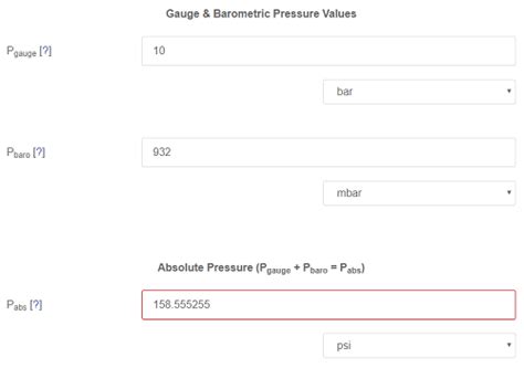 Gauge Barometric To Absolute Pressure Calculator