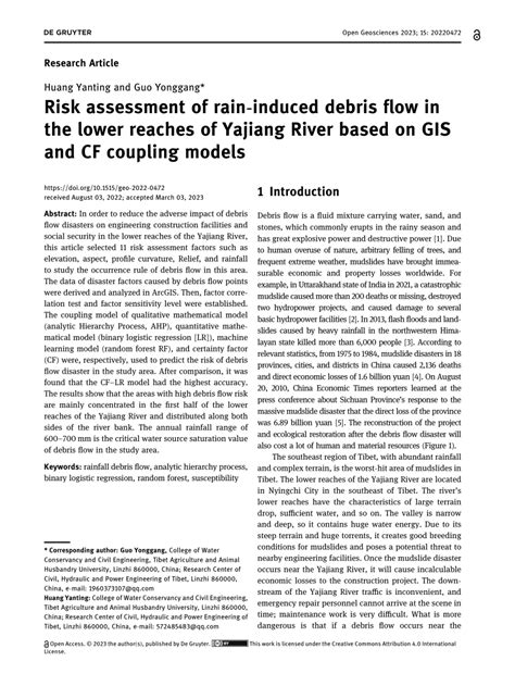 Pdf Risk Assessment Of Rain Induced Debris Flow In The Lower Reaches