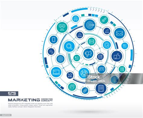추상 마케팅 및 Seo 배경입니다 디지털 통합된 원 빛나는 얇은 라인 아이콘 시스템에 연결 합니다 It 지원에 대한 스톡 벡터 아트 및 기타 이미지 Istock