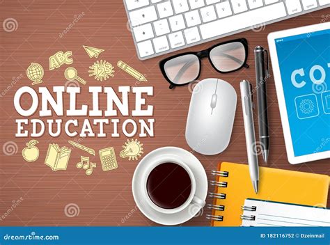 Online Education E Learning Vector Background Online Education Text With Computer Elements