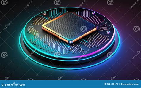 Futuristic Modern New Computer Processor Chip Colorful Neon Glowing