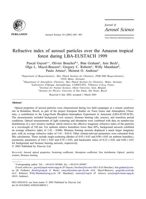 Pdf In Canopy Gradients Composition Sources And Optical Properties Of Aerosol Over The