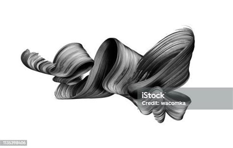3d 렌더링 추상 검은 브러시 스트로크 창조적 인 잉크 얼룩 접힌 리본 흰색 배경에 고립 된 디자인 요소 0명에 대한 스톡 사진 및 기타 이미지 Istock