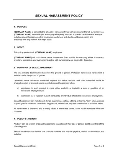 Sexual Harassment Policy Template Free Word And Pdf