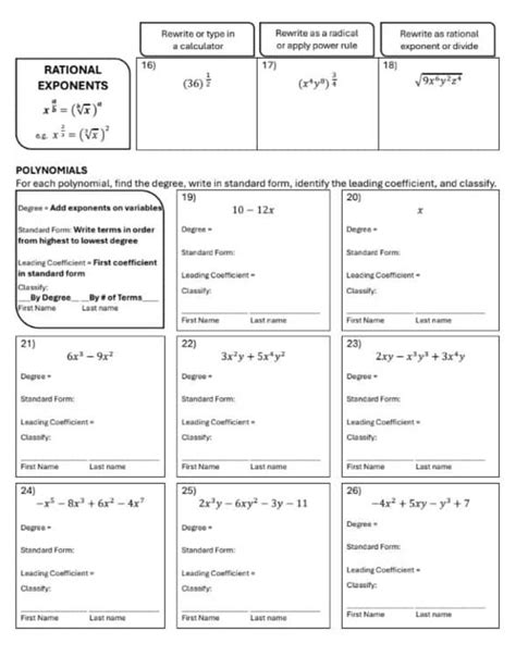 Exponents And Polynomials By Ashleys Math Class Pass Tpt