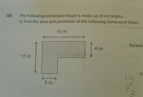 Solved Q9 The Following Compound Shape Is Made Up Of Rectangles A Find The Area And Perim [math]