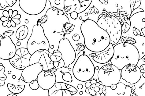 Здоровая еда для окрашивания Летний принт для окраски книги Премиум векторы