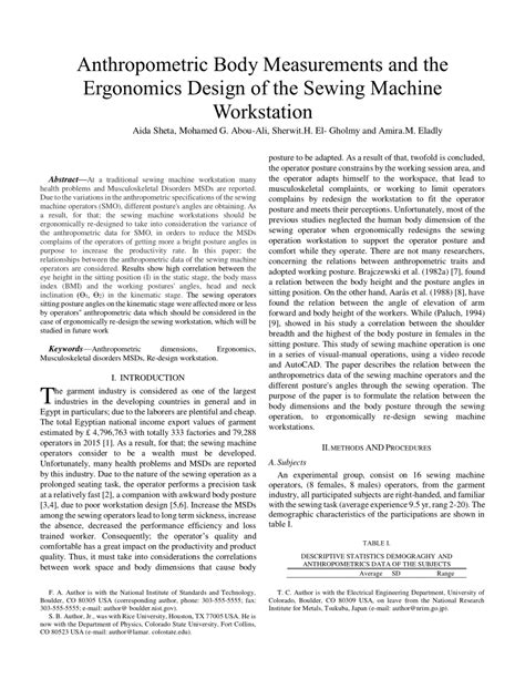 Pdf Anthropometric Body Measurements And The Ergonomics Design Of The