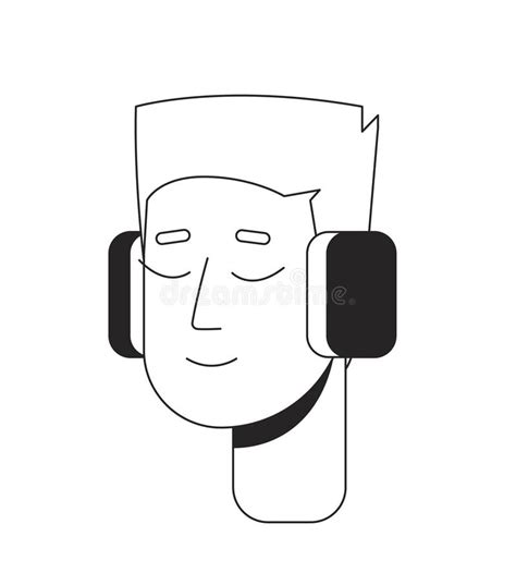 Blonde Flattop Man Headphones Black And White 2d Line Cartoon Character