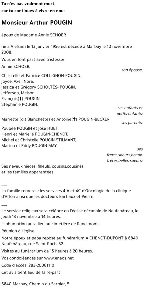 Avis De Décès De Arthur Pougin Décédé Le 10112008 à Annonce