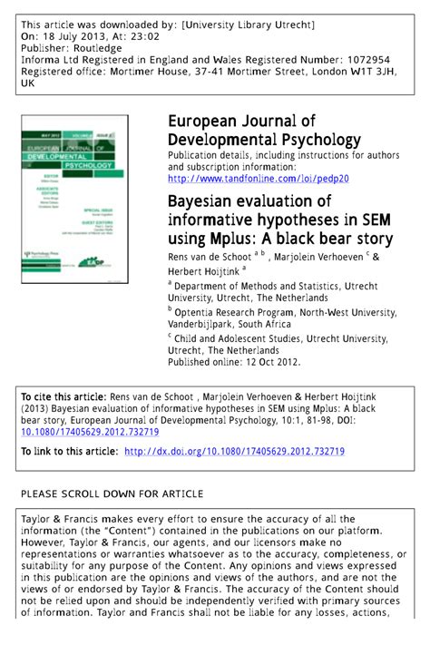 pdf bayesian evaluation of informative hypotheses in sem using mplus