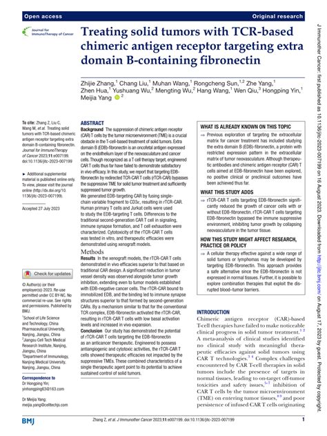 Pdf Treating Solid Tumors With Tcr Based Chimeric Antigen Receptor Targeting Extra Domain B