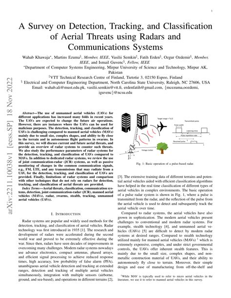 Pdf A Survey On Detection Tracking And Classification Of Aerial Threats Using Radars And