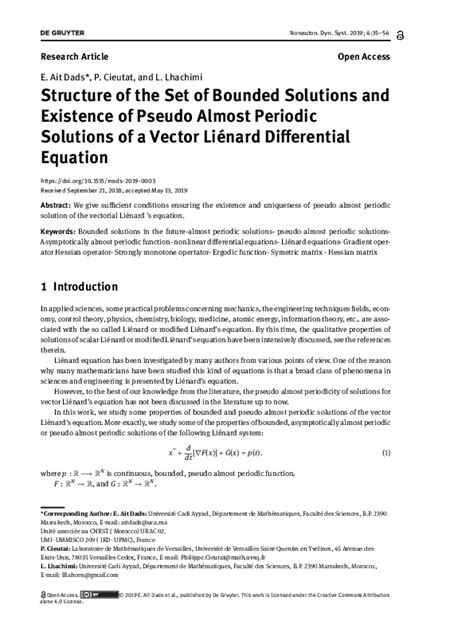 Pdf Structure Of The Set Of Bounded Solutions And Existence Of Pseudo