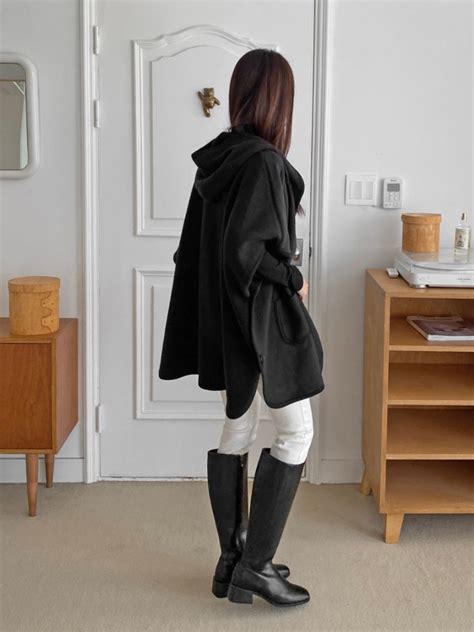 66 120사이즈 빅사이즈 여성 루즈핏 가을 겨울 단추 후드 스판 트임 긴팔 판쵸 가디건