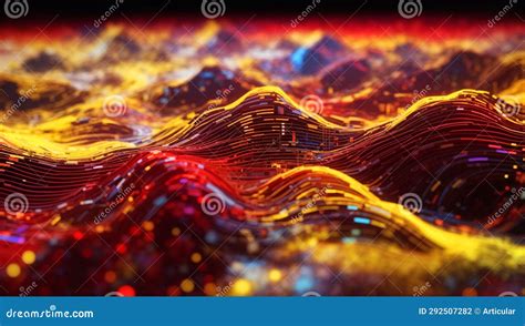 abstract particle data landscape background with flowing binary codes rivers high speed digital