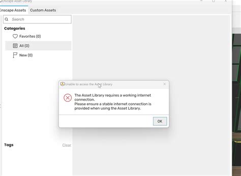 Asset Library Requires A Working Internet Connection Error Bug