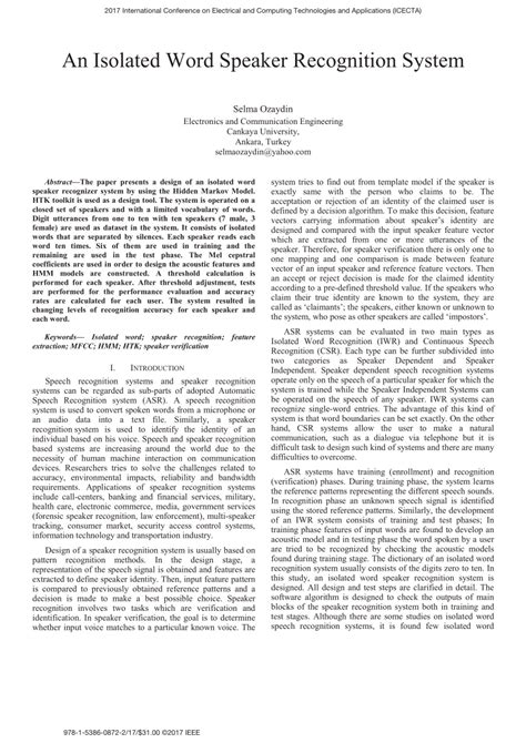 Pdf An Isolated Word Speaker Recognition System