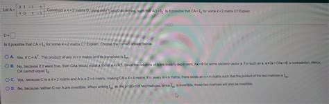 Solved 01 1 1 Let A Construct A 4x2 Matrix D Using Only 1 Chegg Com