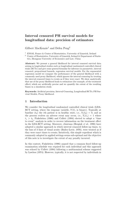 Pdf Interval Censored Ph Survival Models For Longitudinal Data Precision Of Estimators