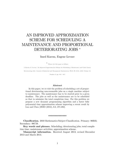 Pdf An Improved Approximation Scheme For Scheduling A Maintenance And