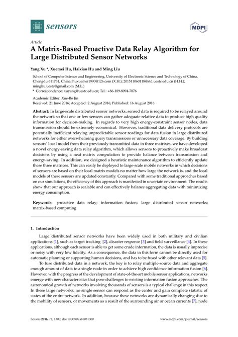 Pdf A Matrix Based Proactive Data Relay Algorithm For Large Distributed Sensor Networks