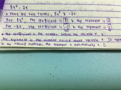 [solved] Identify The Coefficient And The Exponent For Each Term Of 8x 4 2x Course Hero