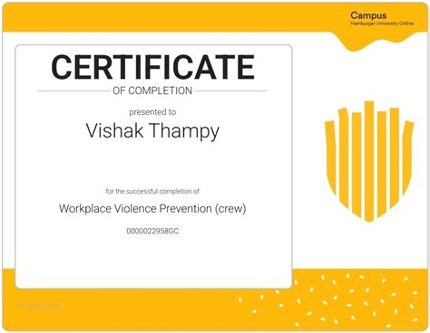 Vishak V Thampy On Linkedin I Have Successfully Completed The Workplace Violence Prevention…