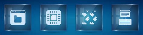 브라우저 파일 Cpu가 있는 프로세서 데이터 스트림 및 서버 데이터 웹 호스팅을 설정합니다 정사각형 유리 패널 벡터 Cpu에