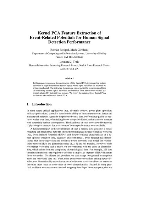 Pdf Kernel Pca Feature Extraction Of Event Related Potentials For