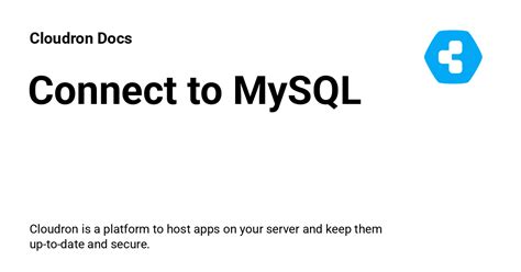 Connect To Mysql Cloudron Docs