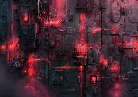 A Dark Futuristic Digital Background With Glowing Red Lines And Abstract Circuitry Patterns