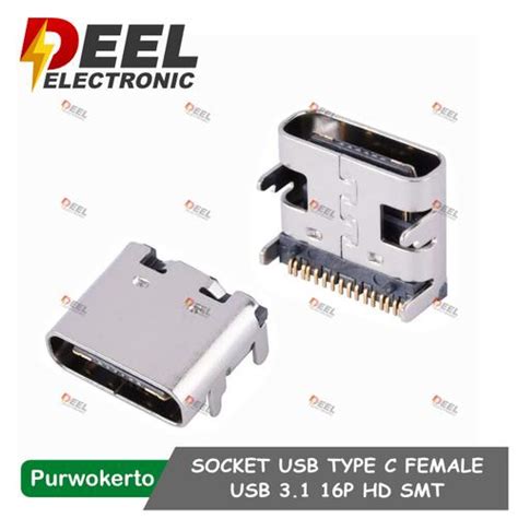 Jual SOCKET USB TYPE C FEMALE USB 3 1 16P HD SMT SOCKET CONNECTOR TYPE C Kab Banyumas DEEL