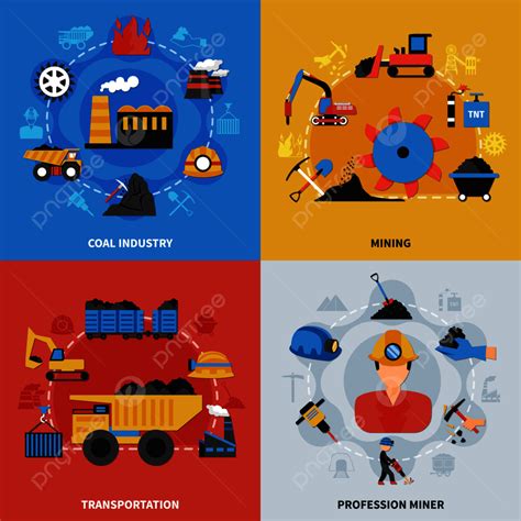 Coal Miner Vector Png Images Colorful Flat Set Of 2x2 Icons With Coal