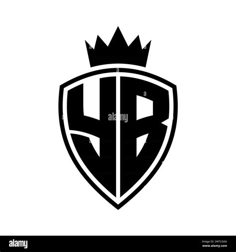 Yb Letter Bold Monogram With Shield And Crown Outline Shape With Black And White Color Design