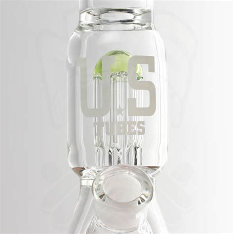 Us Tubes 10in Green 10arm Beaker White Logo