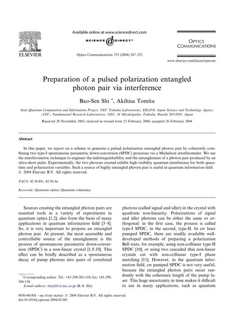 Pdf Preparation Of A Pulsed Polarization Entangled Photon Pair Via Interference