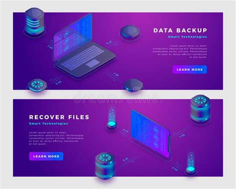 Files Recover And Data Backup Concept Banner Template Stock Vector