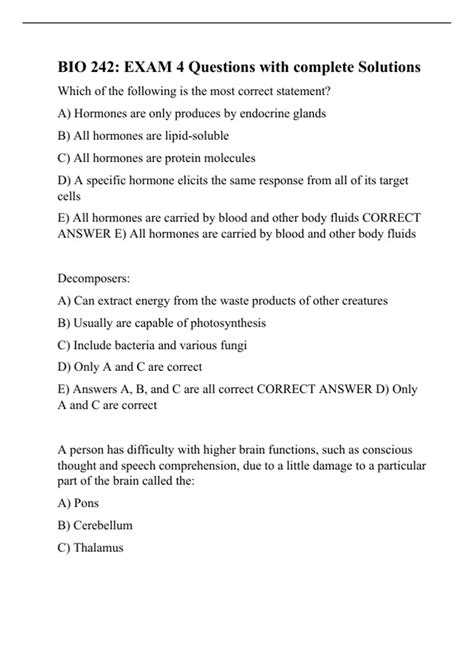 Bio 242 Exam 4 Questions With Complete Solutions Bio 242 Stuvia Us