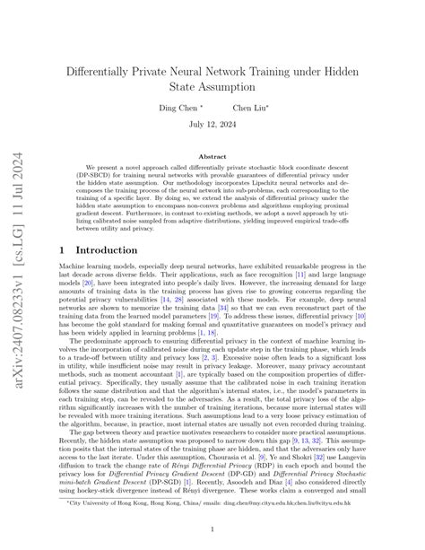 Pdf Differentially Private Neural Network Training Under Hidden State Assumption