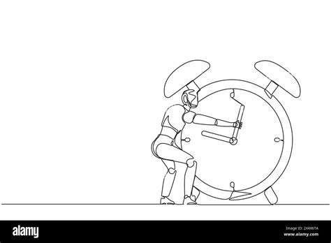 Continuous One Line Drawing Robots Hugging Huge Alarm Clock Modern Robotics Artificial