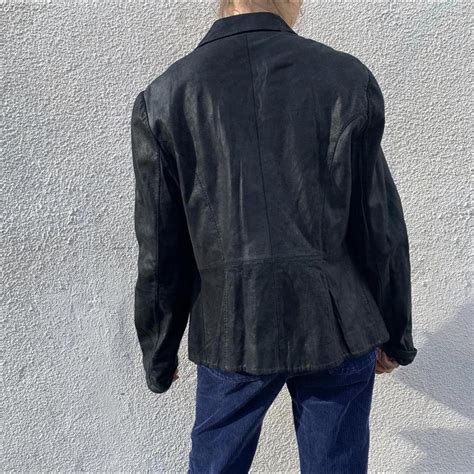 Sexiest Black Suede Leather Jacket Blazer Vintage Depop